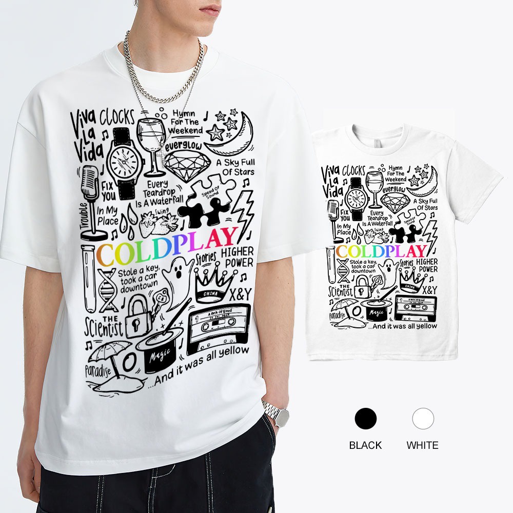 [220gsm COTTON] COLDPLAY•MUSIC OF THE SPHERES TOU oversized graffiti ...