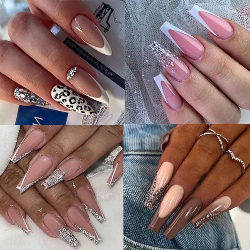 24 Piece Luxurious Reusable Glitter Long Fake Nails with Glue Press on ...