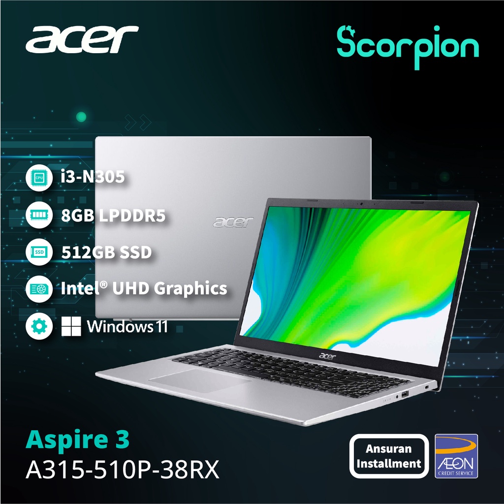 Acer Aspire 3 A315-510P-38RX Laptop（Aeon Credit Services-36 Monthly ...