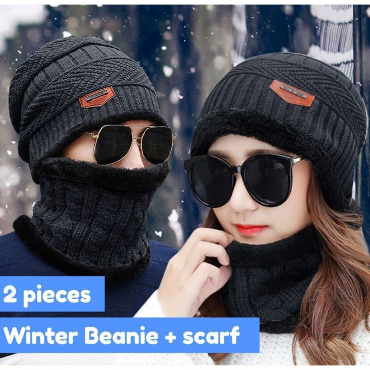 hat + scarf Men Women Warm Hat Baggy Hats Mask Winter Skullies Gorras Beanies Hot Knitted Scarf ...