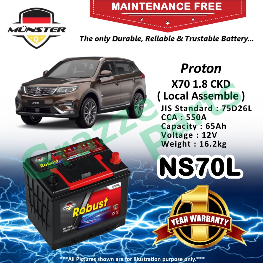 Münster Robust MF CMF NS70 | NS70L | 75D26L (65AH) Car Battery Bateri ...