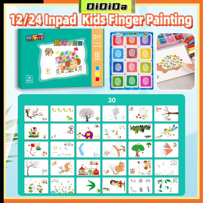 30pcs/set Kids Finger Painting 12/24 Color Ink Pad Stamp with Hand ...