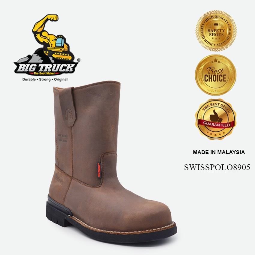 Big Truck Men Genuine Leather Safety Boots Pull On (8") SS 8018 Sirim ...