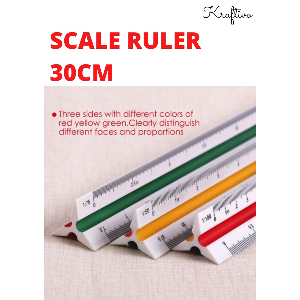 [ SCALE RULER ] Triangle Scale Architect Engineer Technical Ruler 12" (30cm) Triangular Ruler ...