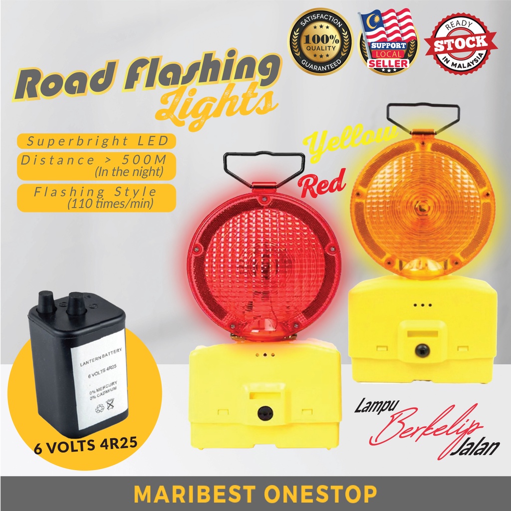 Red/Yellow Road Flashing Light Lampu Kecemasan Hazard Blinker Safety ...