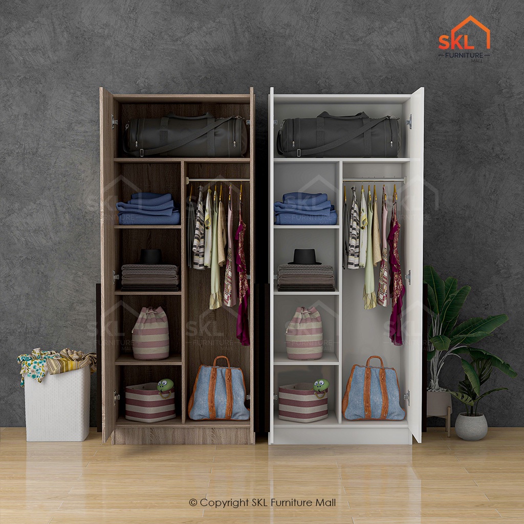 (Bigger Size 180cm Height) 2 DOORS WARDROBE WITH HANGING ROD AND SHELF ...