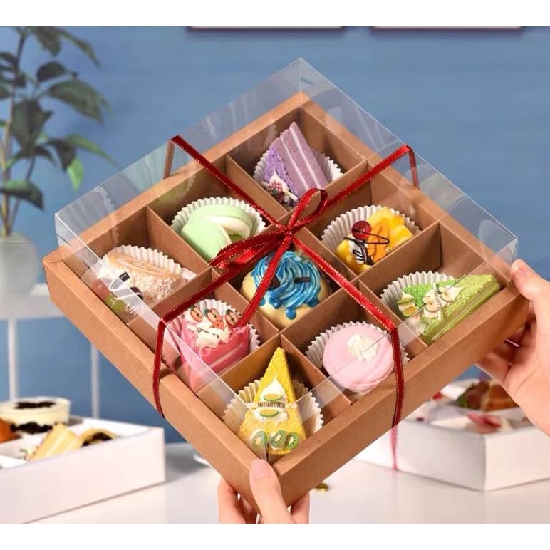 9 Grids Transparent Cake Boxes Mousse Pastry Cupcake Packaging Boxes ...