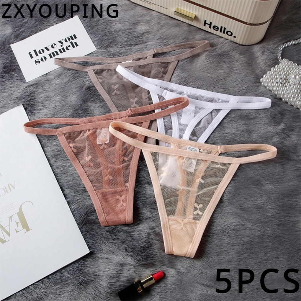 ZXYOUPING 5pcs Sexy Thong Mesh Perspective Women G String Lace Panties ...
