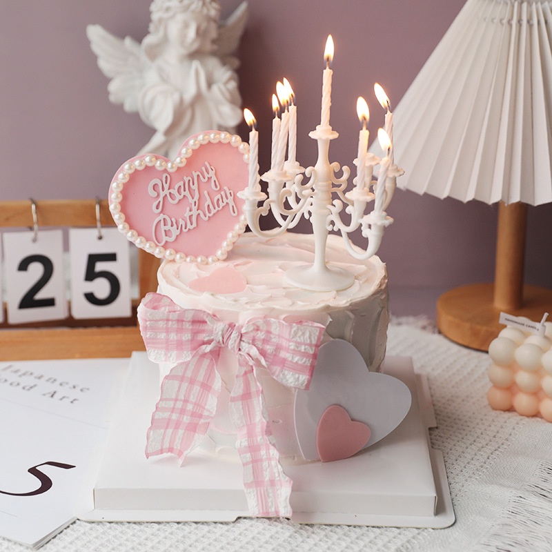 Pearl Love Happy Birthday Cake Plugin with Folded Ribbon 4.0cm * 10 ...