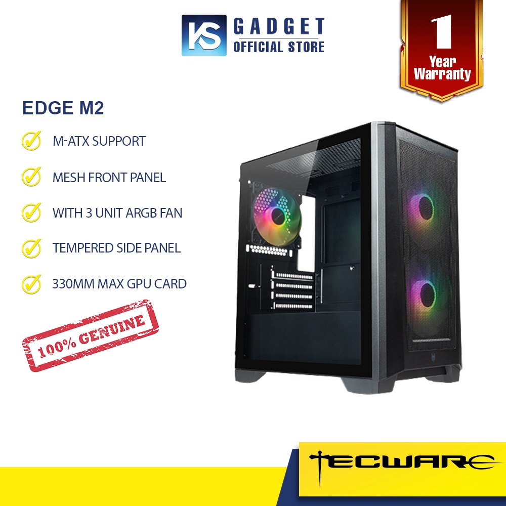 Tecware Case Edge M2 TG - Mid Tower ARGB M-ATX Tempered Glass PC Case ...
