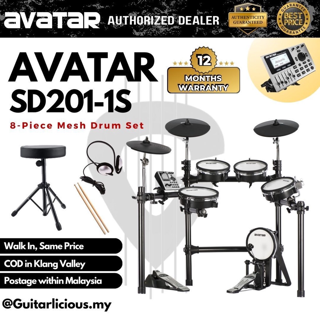 Avatar SD201-1S Professional Dual Triggering 8-Piece Mesh Kit Electric ...