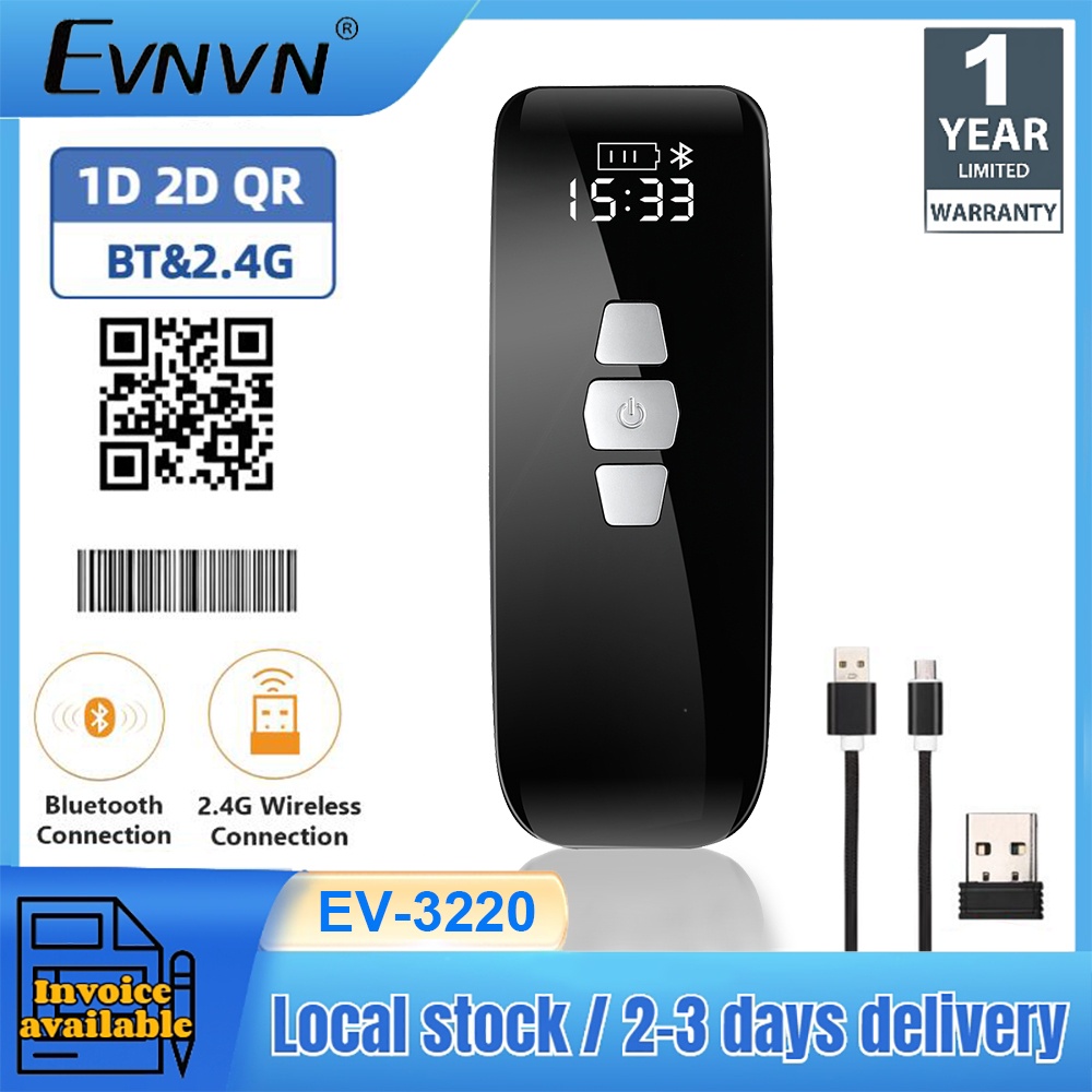Evnvn 2D Bluetooth Barcode Scanner with Time Stamp Wireless Mini Bar ...