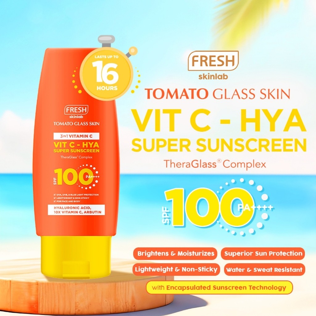 Fresh Skinlab Tomato Glass Skin 3in1 Vitamin C VIT C-HYA Super Sunscreen SPF100 100ml | Shopee ...