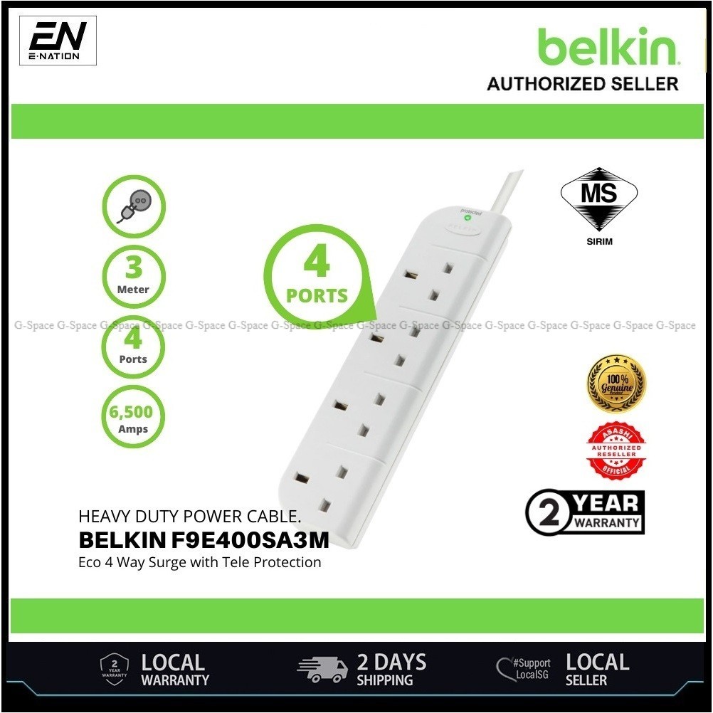 Belkin 4/6 Gang Power Extension Socket with Lightning (2m/3m ...