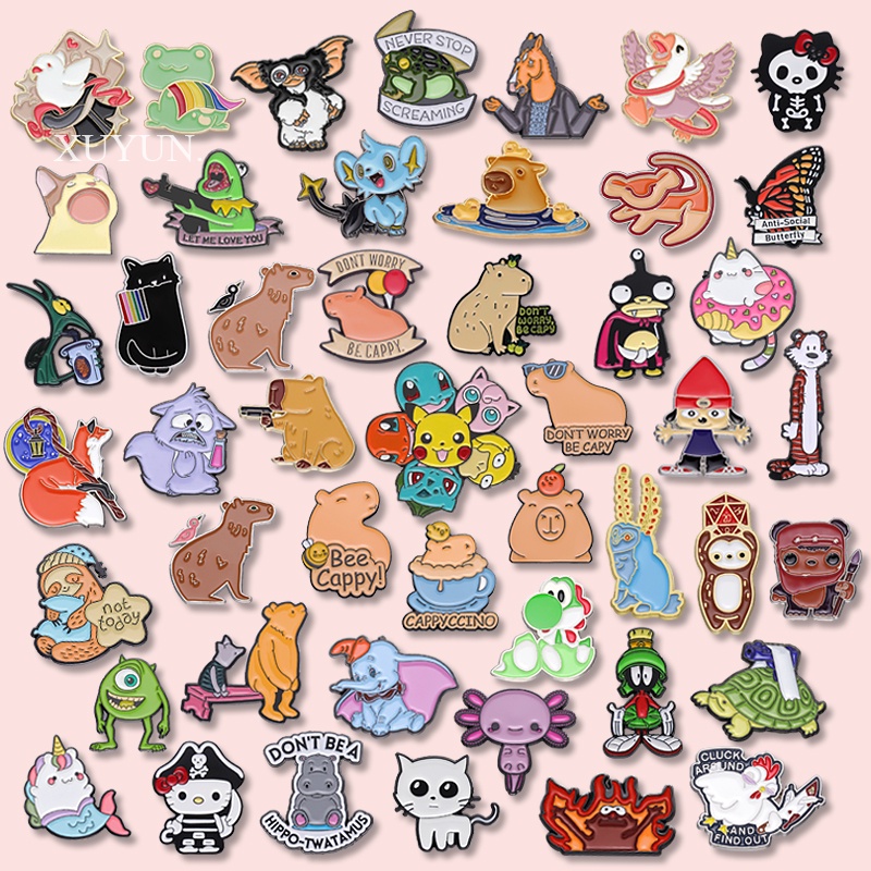 Anime Character Enamel Brooches Cute Animal Brooches Capybara Frogs ...