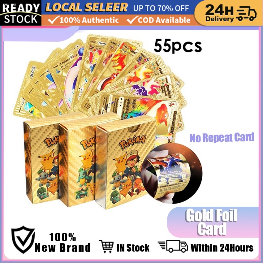 Pokemon English Trading Card Metal Gold Silver Pikachu Cards Game ...