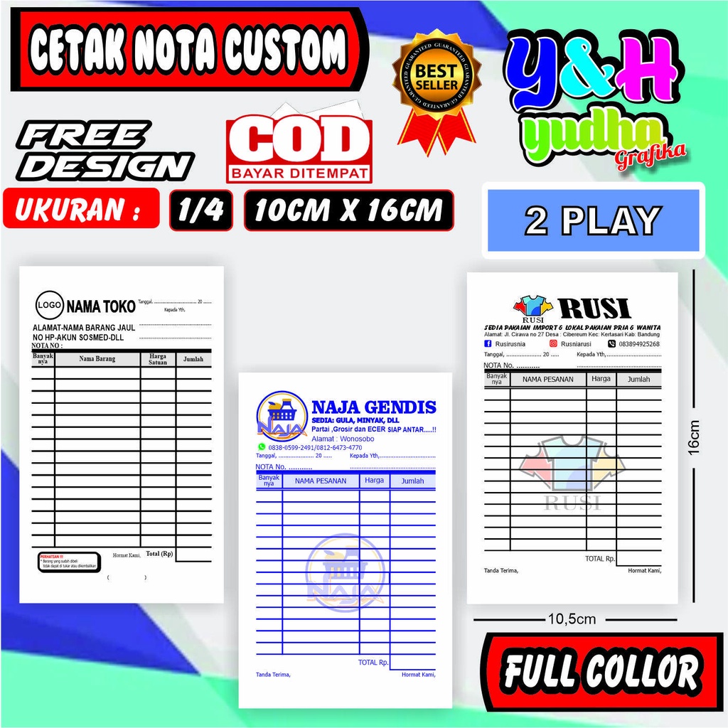 Print Costume Notes 1/4 2 Ply Free Design Free Logo Free Your Own Name ...