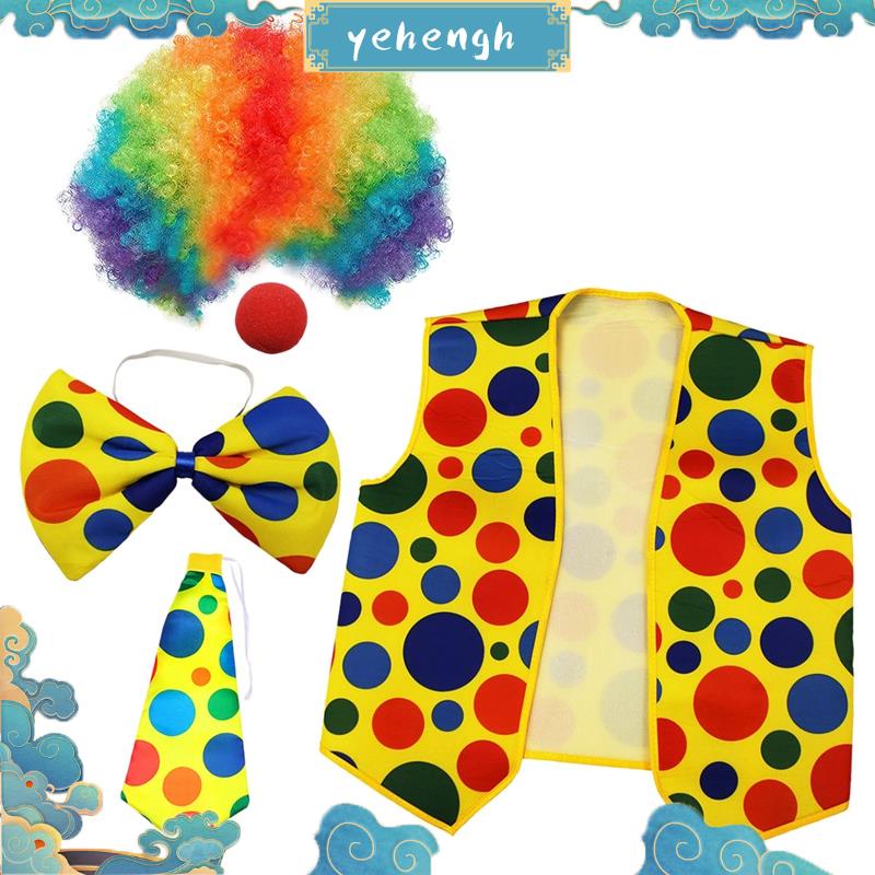 5 Pack Clown Costume Set Clown Wig Nose Vest for Cheer Halloween ...