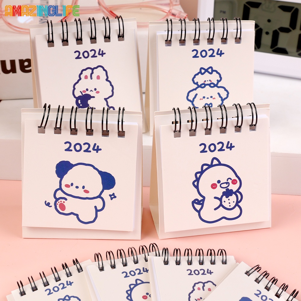 Classic Mini Paper Desktop Calendar New Year 2024 Cartoon Print DIY ...