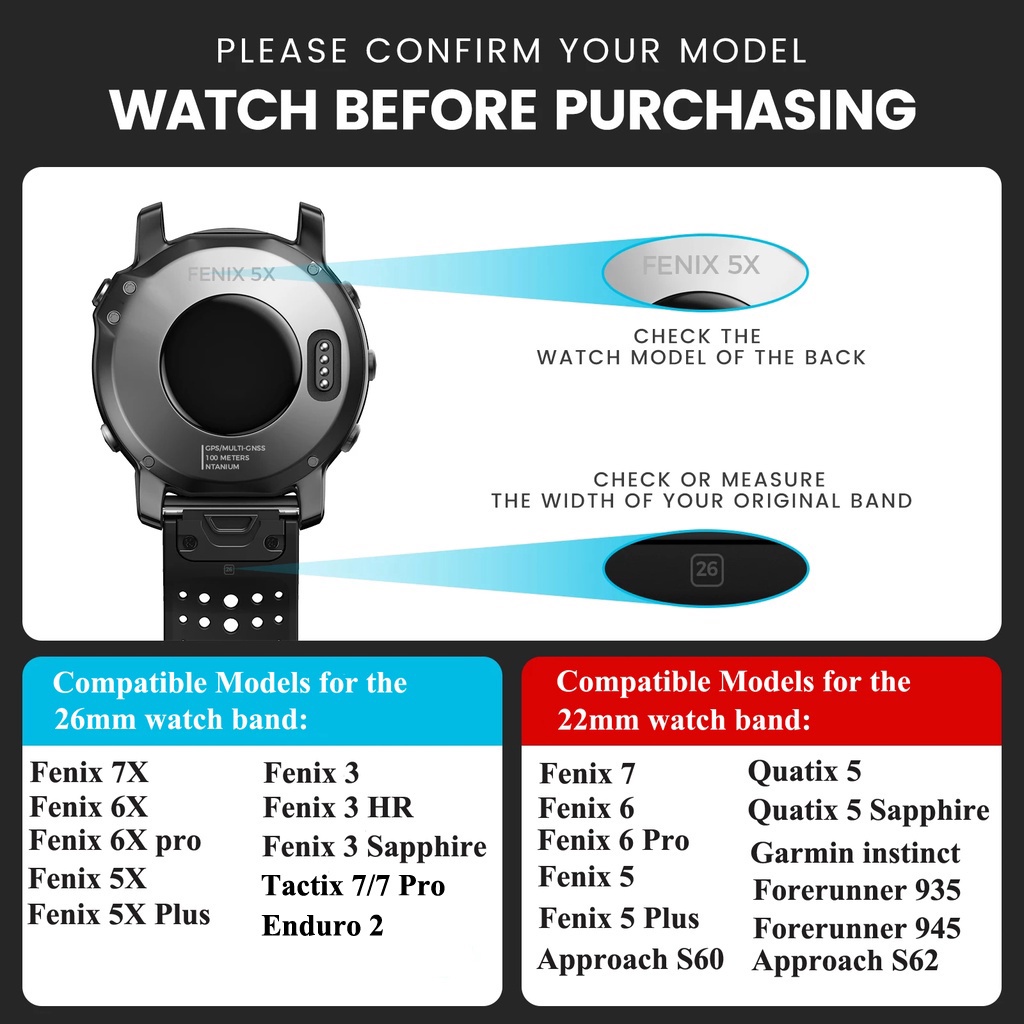 22mm 26mm Nylon Quick Fit Strap for Garmin Fenix 7X 7 Pro Fenix 6X 6 5X 5Plus Tactix 7 ...