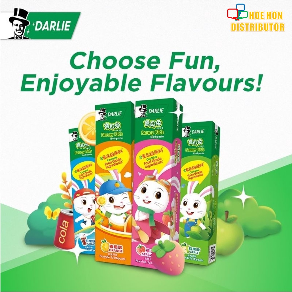 Darlie Bunny Kids Fluoride Toothpaste 40g Strawberry Orange Apple Cola ...