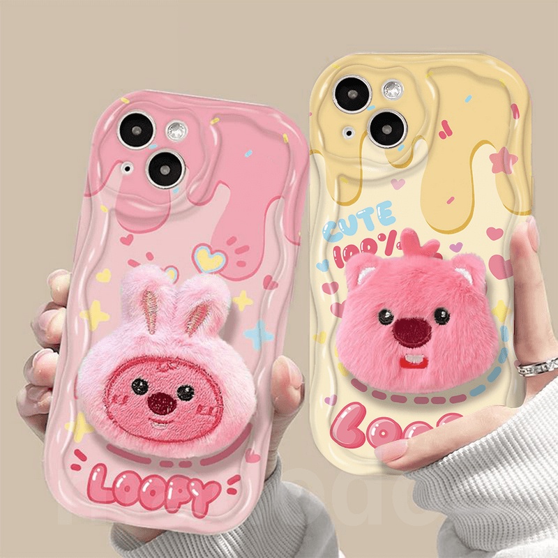 Cute Cartoon Rabbit beaver Plush Loopy Stand Casing For Redmi Note 14 ...