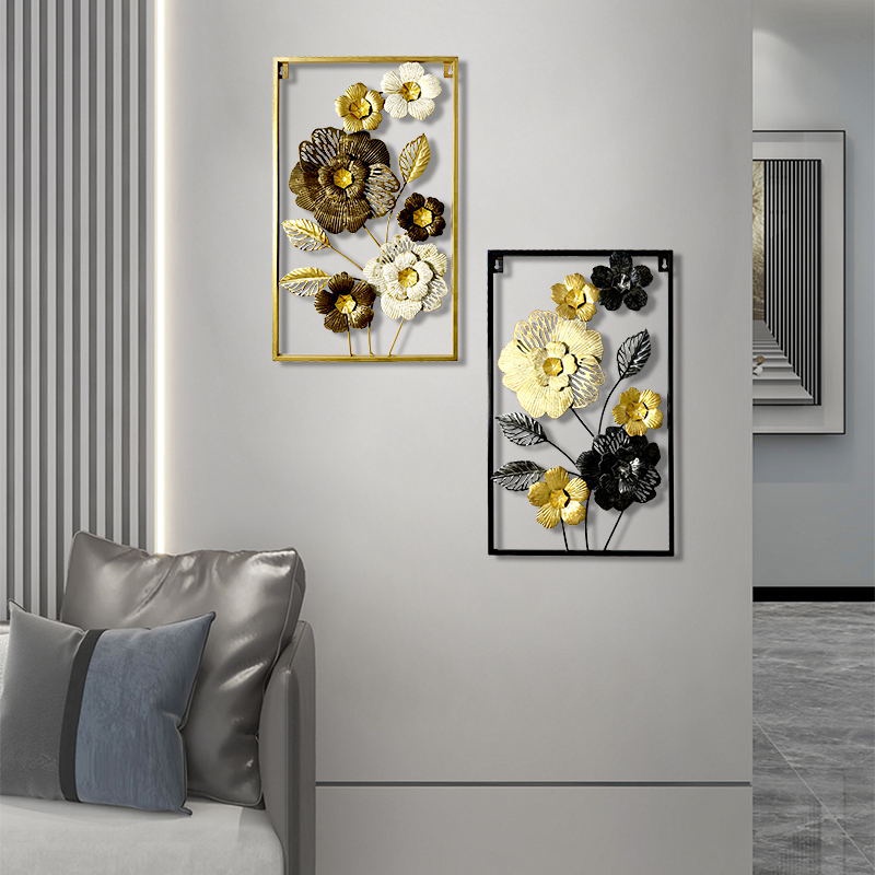 30x50cm Hiasan Dinding Ruang Tamu Metal Frame Floral Black Gold White ...