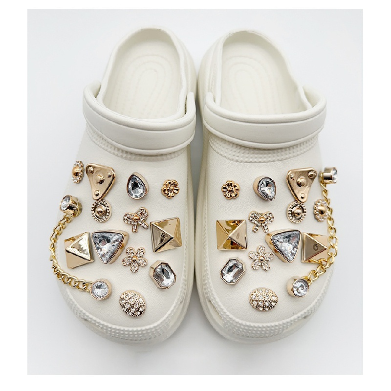 (24 pieces+2 chains) Luxury diamond inlaid retro style Croc charm ...