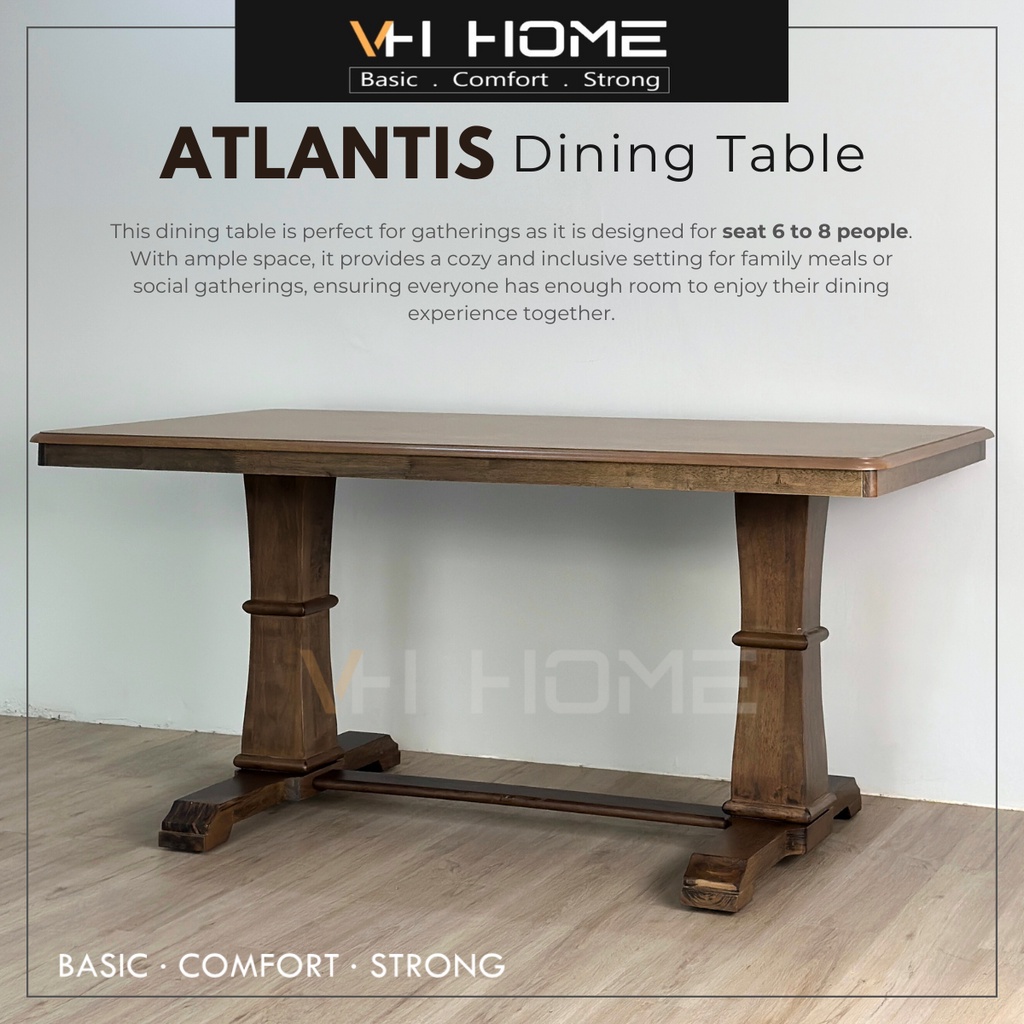 VH ATLANTIS Dining Table 160x90cm Meja Makan Murah Solid Wood Trestle ...