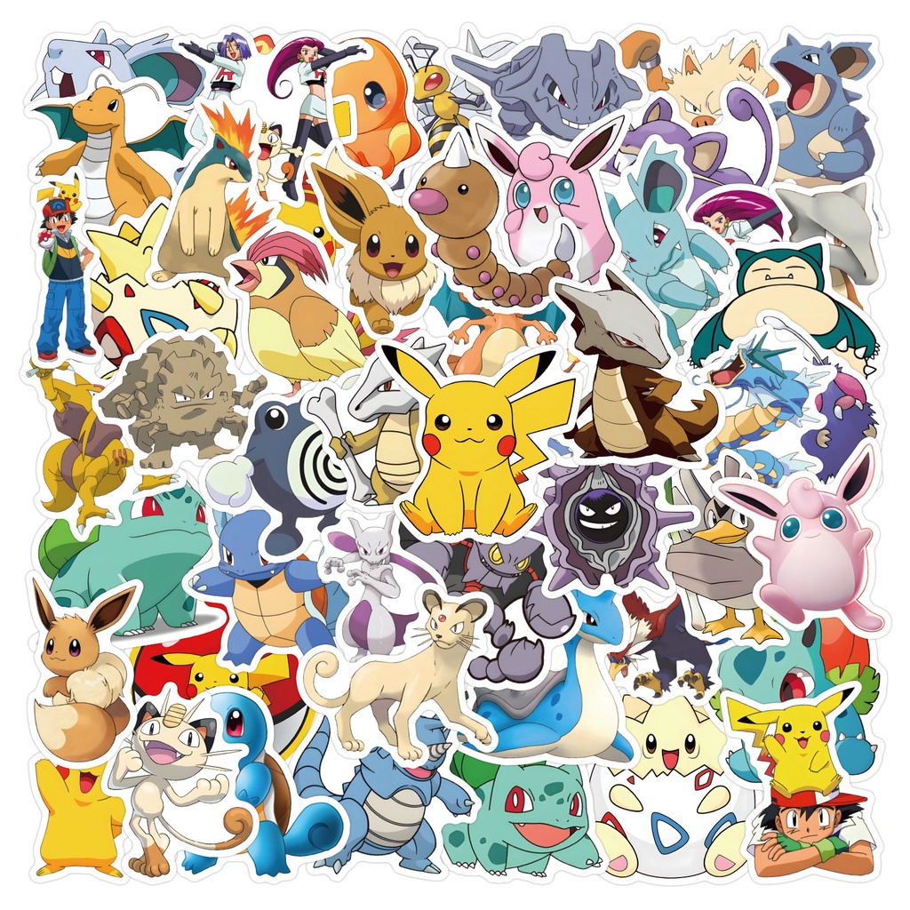 50 pcs Classic Pokémon Cartoon Anime Waterproof PVC Stickers (D ...
