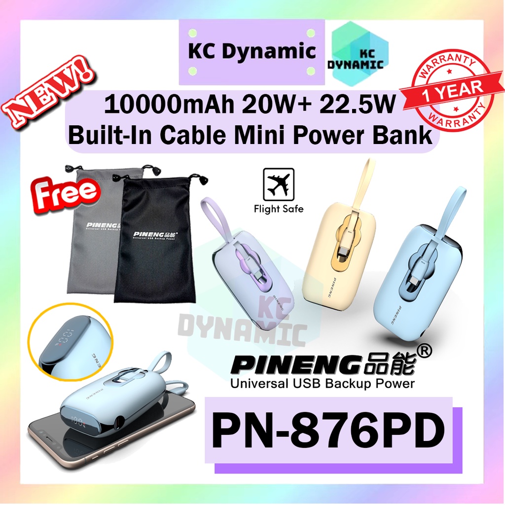 Pineng PN-876 10000mAh Built in Cable Powerbank 22.5W Mini Power Bank ...