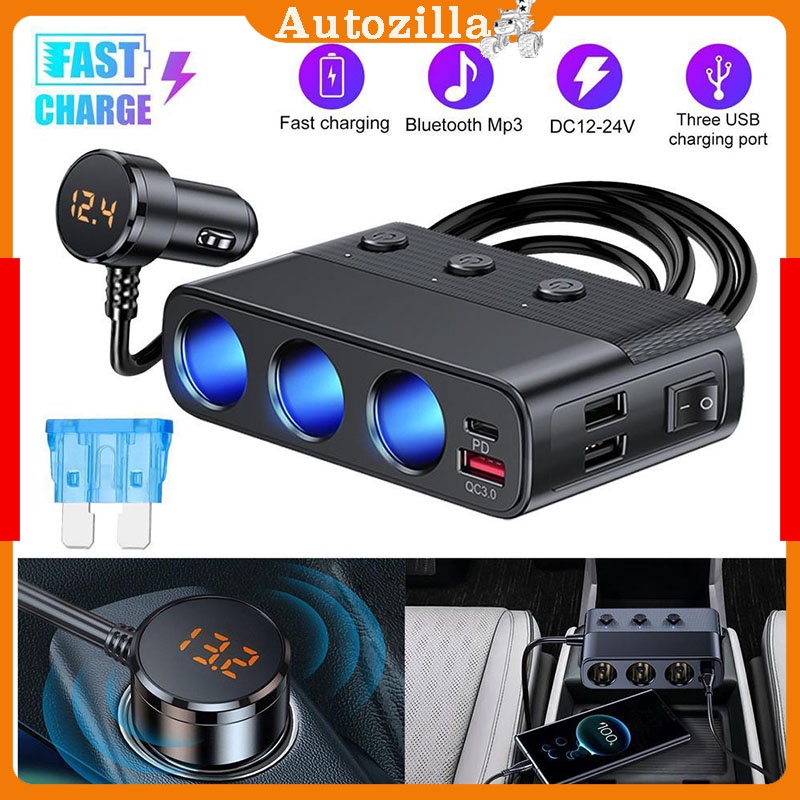 [7 IN 1] 12V/24V 3 Socket Car Splitter 128W High Power Car Cigarette ...