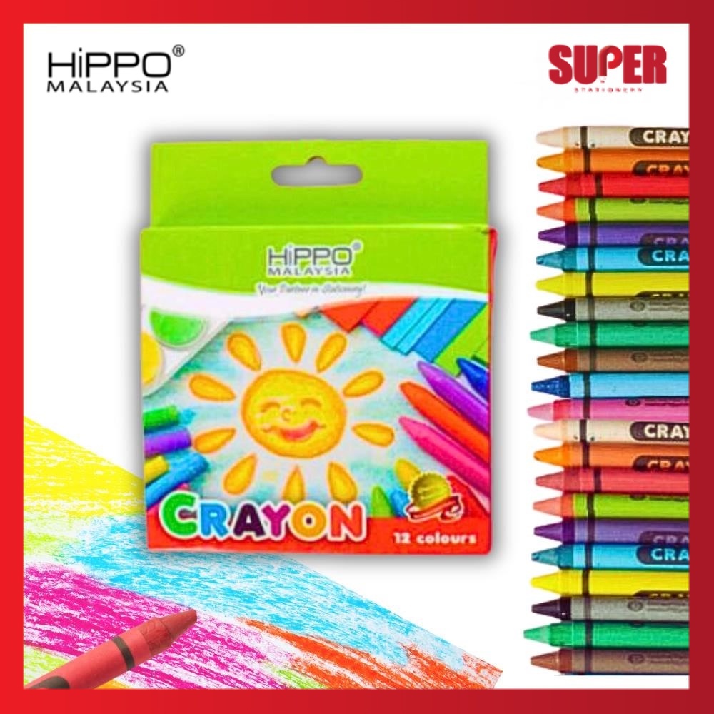 [super stationery] Hippo 12 Warna Krayon/ Crayon Non Toxic Acid Free ...