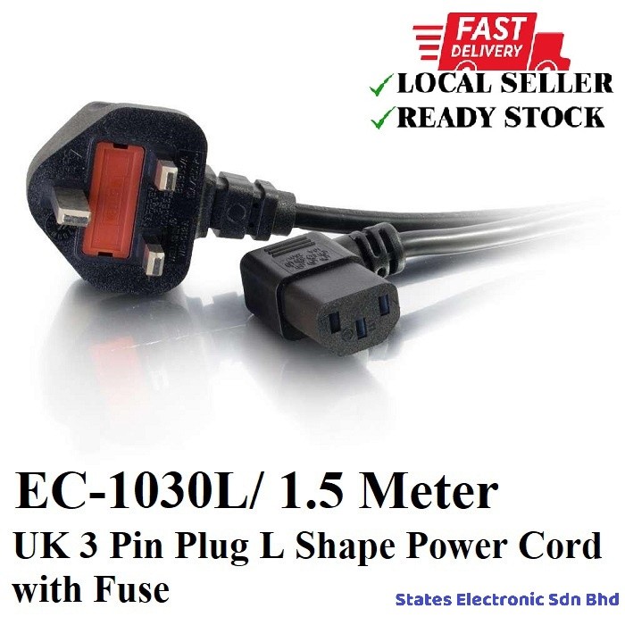 1.5 Meter UK 3 Pin Plug L Shape Power Cord with Fuse - EC-1030L/1.5M ...