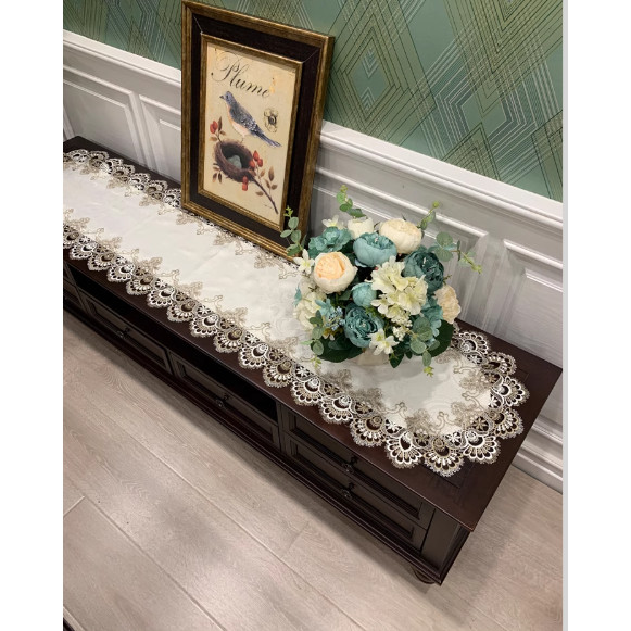 European Style Oval Lace Coffee Table TV Cabinet Tablecloth Long Table ...