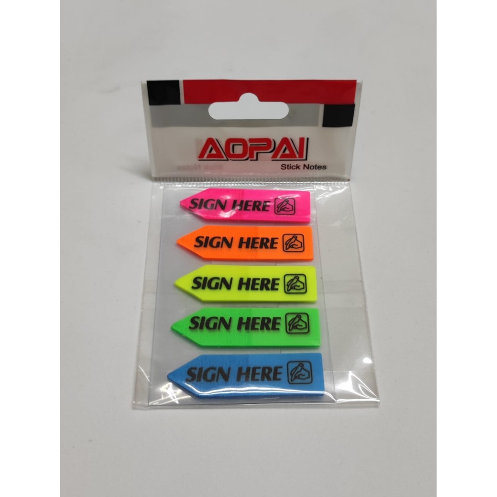 Aopai 5 Colour Arrow Index "SIGN HERE" Sticky Notes (12mm x 45mm ...