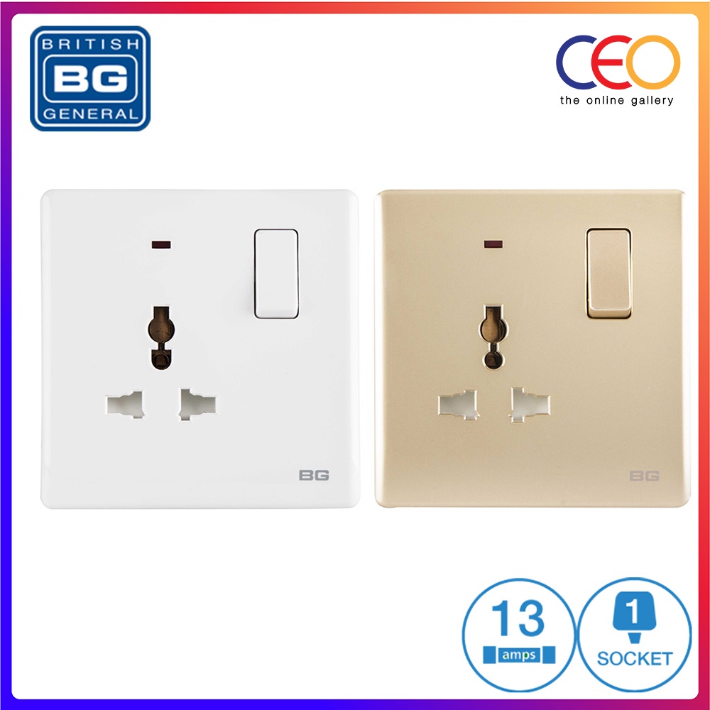 British General 1 Gang Single Universal Switched Socket Outlet with LED ...