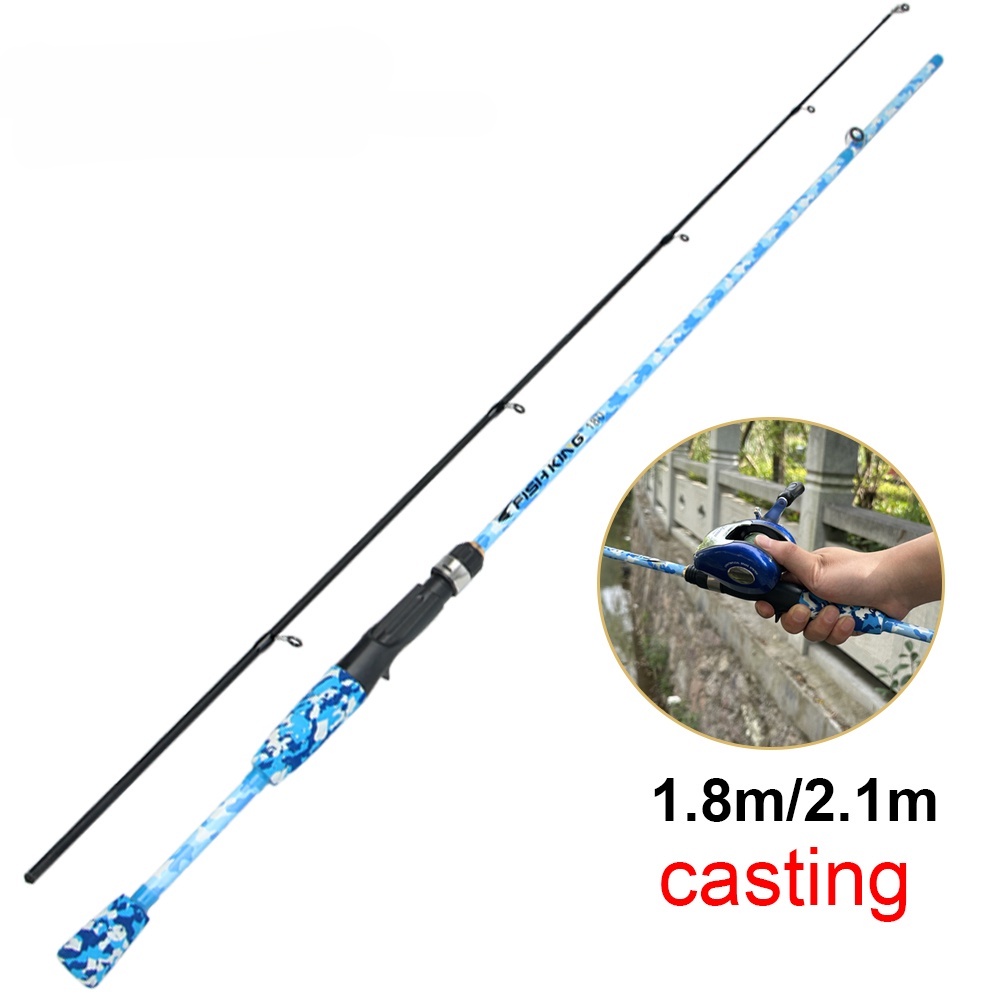 FTK Fishing Rod 2 Sections Casting Lure Pole Rod Camo Blue Glass Fiber ...