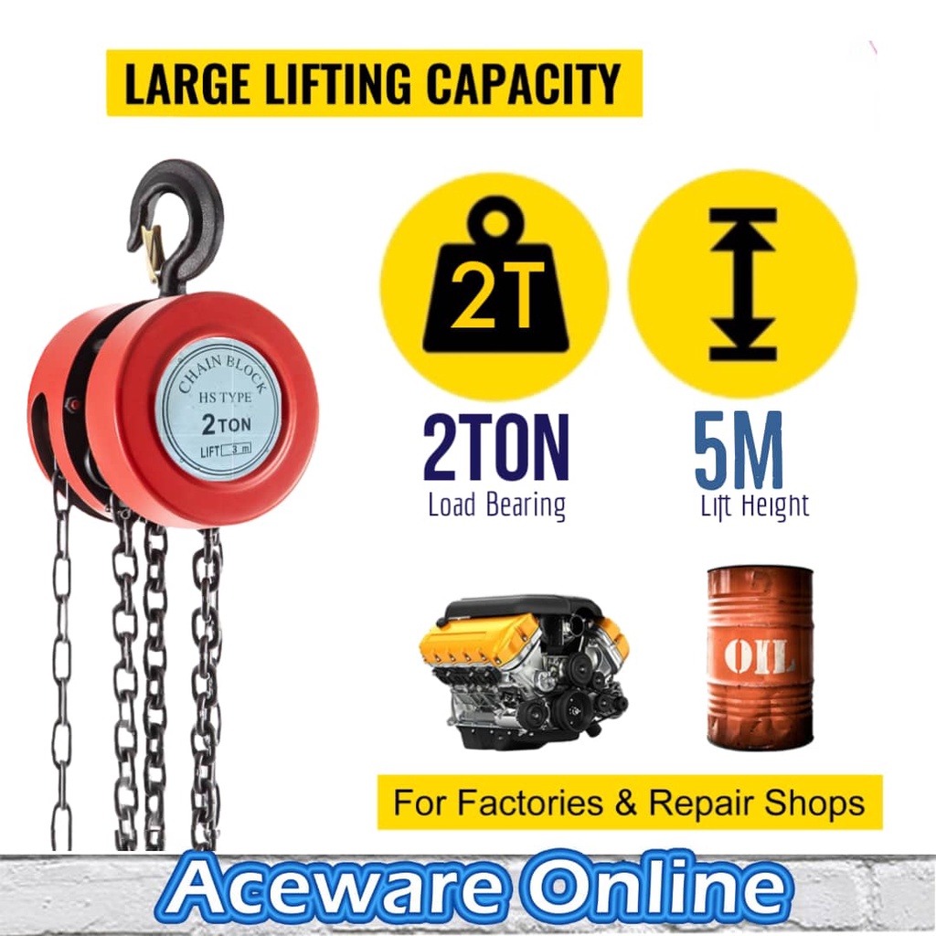 2Ton Heavy Duty Chain Block Lifting 5 Meter HS-type Chain Hoist Rantai ...