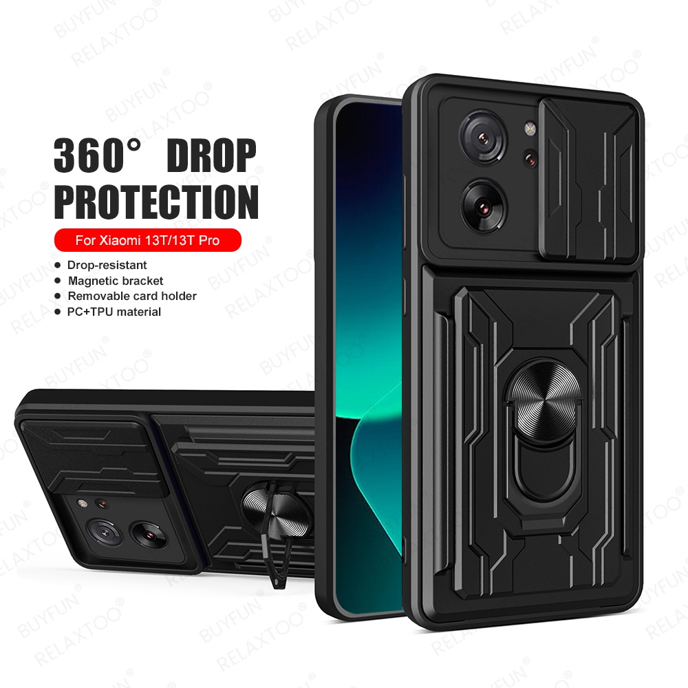 For Xiaomi 13T Pro Case Military Grade Slide Camera Magnetic Stand Ring ...