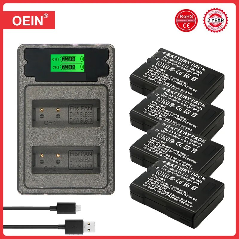 4Pcs EN-EL14a EN-EL14 Battery for Nikon D5500 D5600 D3400 D3500 D5100 ...