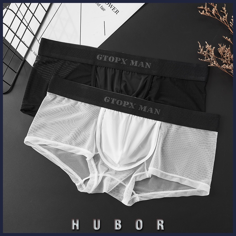 Men's Boxer Half-mesh Ice Silk U-convex Low-waisted Thin Transparent ...