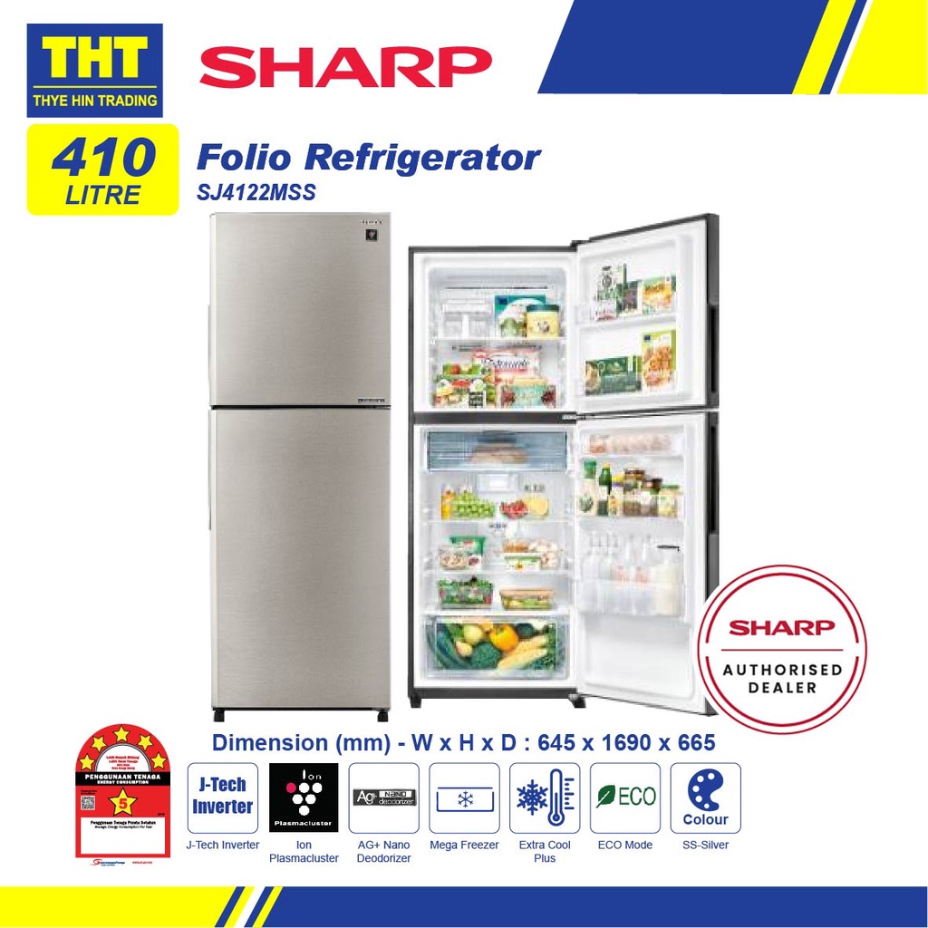 Sharp 410L Inverter Folio Refrigerator SJ4122MSS | Shopee Malaysia