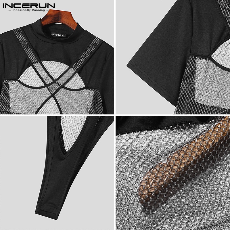 INCERUN Men Skeleton Deconstructed Mesh Patchwork Triangle Short Sleeve ...