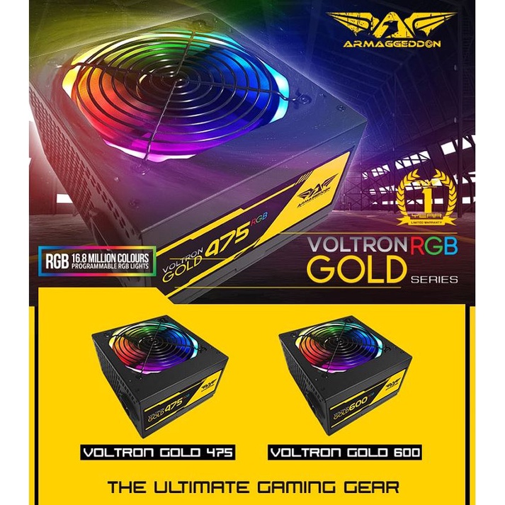 Armaggeddon Voltron Gold 475 RGB 475W / Voltron Gold 600 RGB 600W Power Supply (3 Years Warranty ...