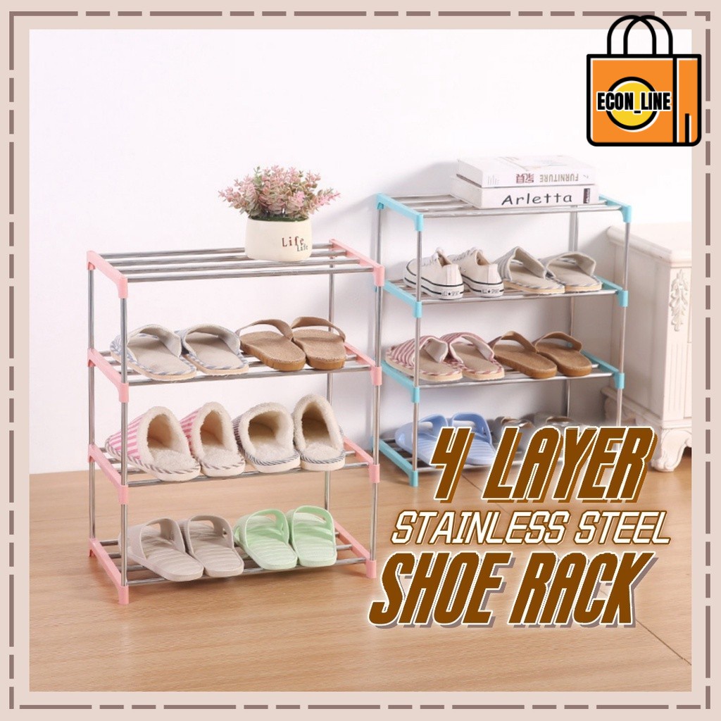 4 Layer Stainless Steel Shoe Rack Multifunctional Stackable Storage ...