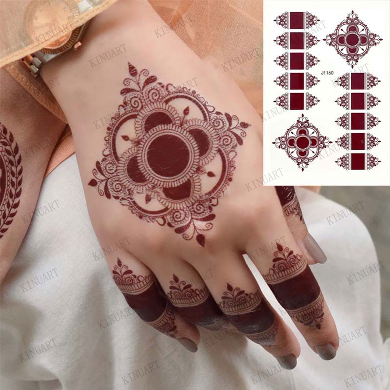 Brown Henna Tattoos for Hand Maroon Henna Tattoo Stickers for Women ...