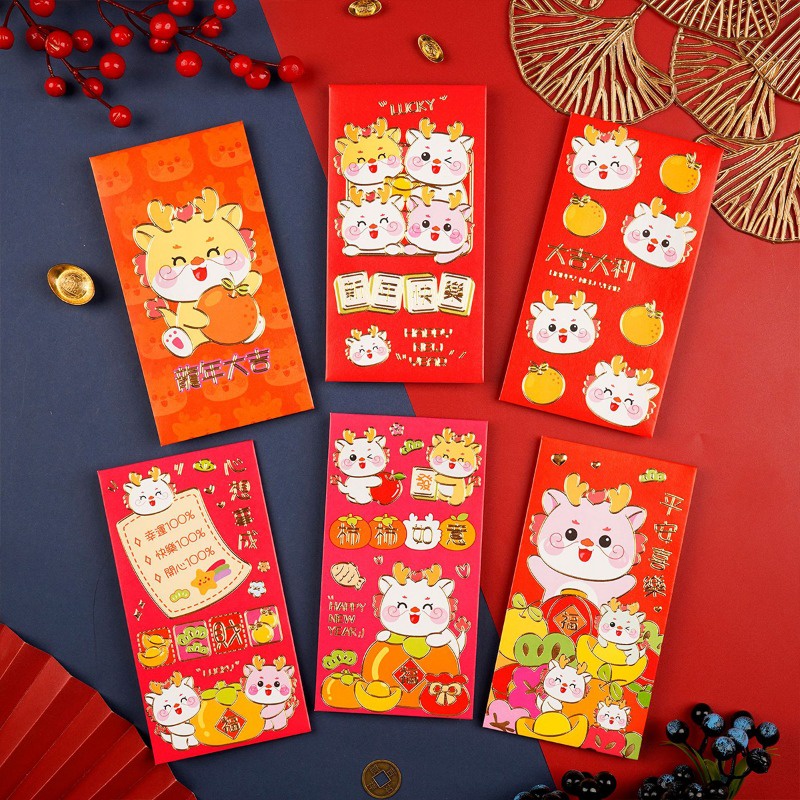 2024 New Year Packet Red Envelope Dragon Pattern Luck Money Bag Money ...