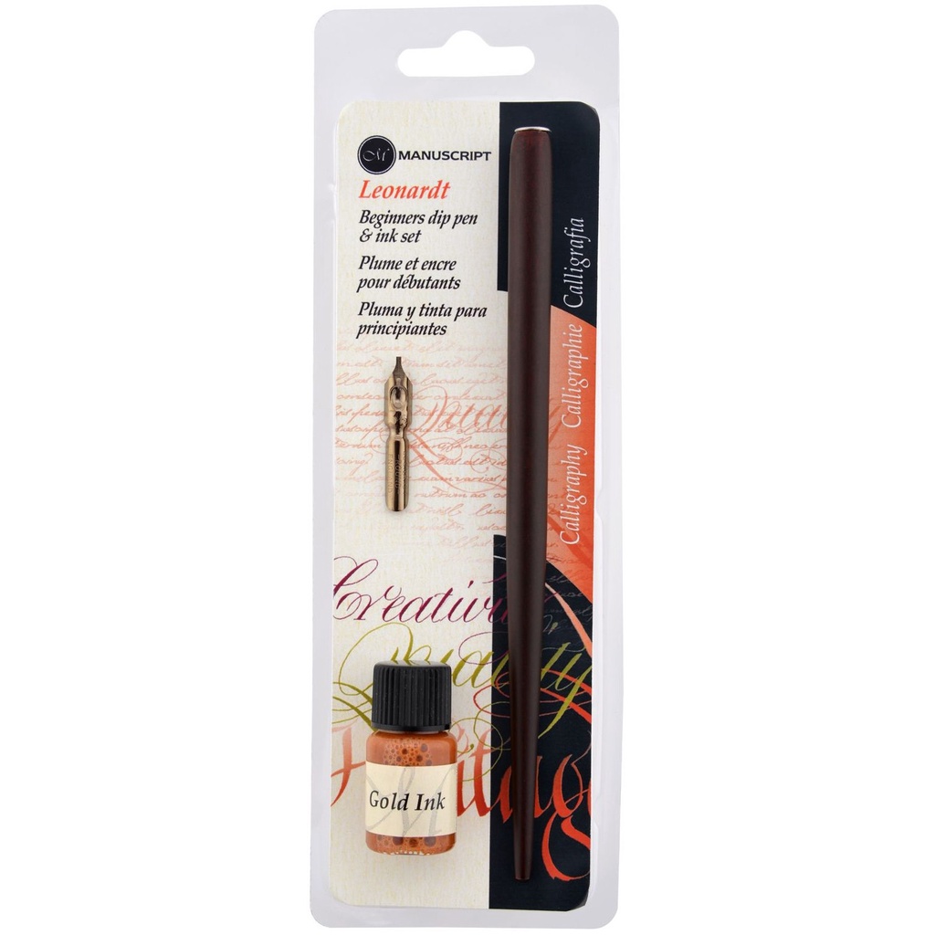 Manuscript Round Hand Nib, Holder & Gold Ink (Beginner Dip Pen and Ink ...