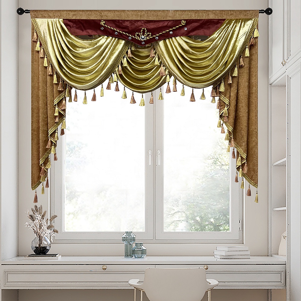 European Luxury Gold Velvet Window Valance Curtains for Living Room ...